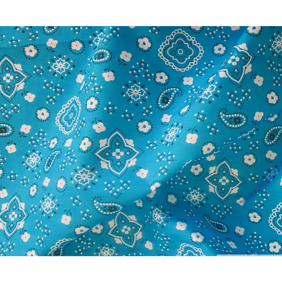 Bandana Turquoise Poly Cotton 58 Wide Fabric by The Yard (F.E.