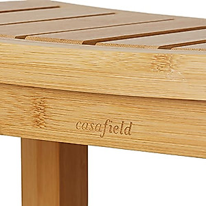 Casafield Bamboo Shower Bench with Storage Shelf, Wooden 2-Tier Bathroom Spa Stool for Indoor or Outdoor Use