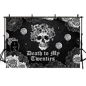 Sendy 7x5ft Death to My Twenties Backdrop for Thirties Birthday Party Decorations RIP 20s Funeral Youth Banner Gothic Skull Tombstone Black Photography Background Photo Booth Studio Props