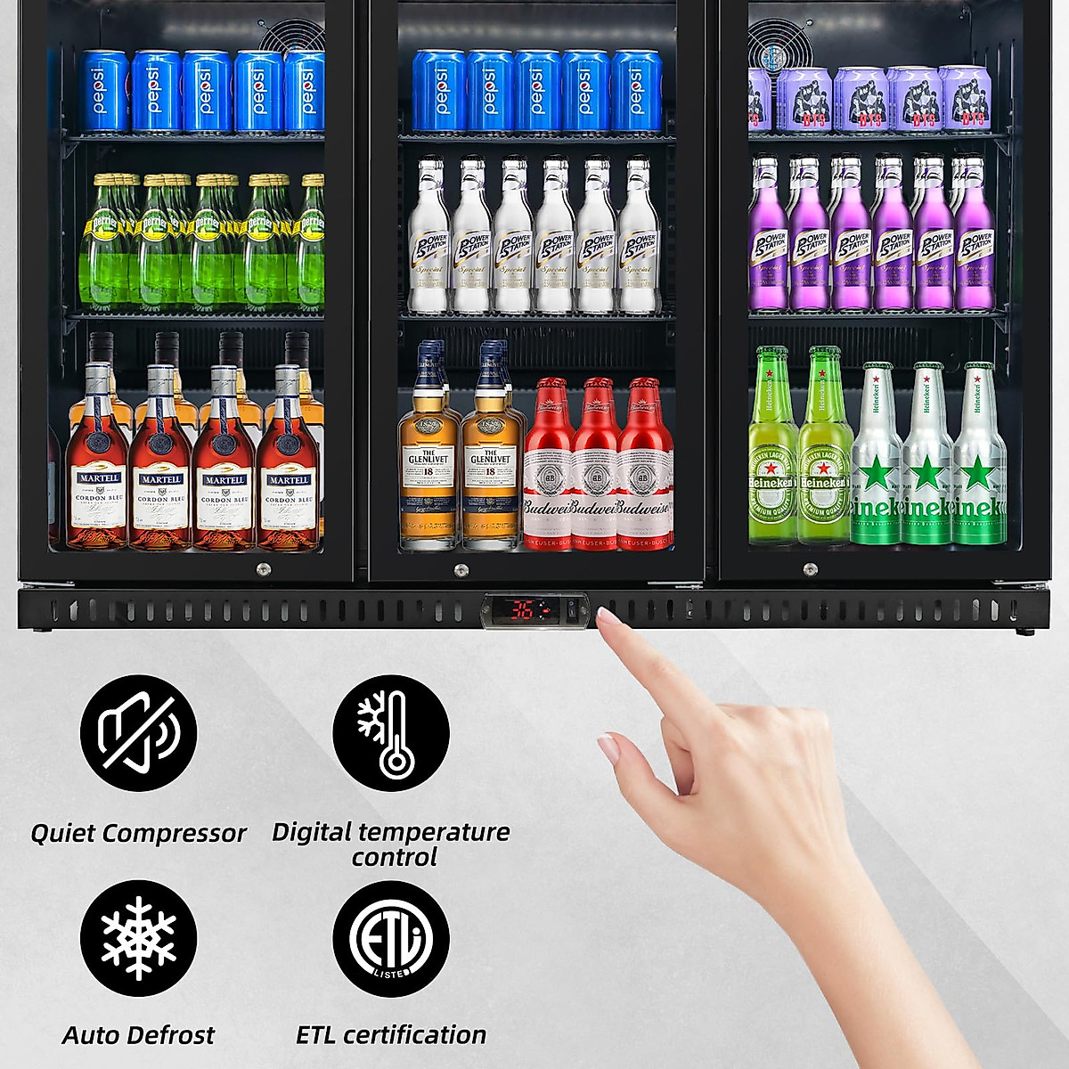 BLUELINETECH Back Bar Cooler, 3 Glass Door Commercial Beverage Cooler Undercounter Refrigerator with LED Lighting, 11.5 cu.ft, 53” Wide