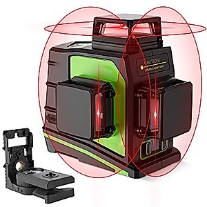 Huepar 3D Self-Leveling Laser Level 3x360 Red Cross Line 100Ft Three-Plane Leveling and Alignment Laser Level Tool -Two 360° Vertical and One 360° Horizontal Line -Magnetic Pivoting Base GF360R