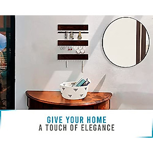 Comfify Rustic Jewelry Display Organizer for Wall – Wall Mounted Jewelry Holder Organizer with Removable Bracelet Rod and 24 Hooks – Perfect Earrings, Necklaces and Bracelets Holder – Dark Brown