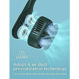 JISULIFE Personal Neck Fan, Bladeless Neck Fan Rechargeable with 4000mAh Battery Operated Neck Fan, 180° Adjustable Wrap-Around Blowing Neck Friendly for Indoor Outdoor-Dark Green