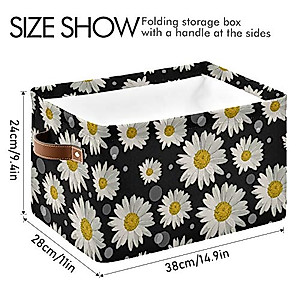 Mazeann Floral Daisy and Circles Storage Basket Bin Collapsible Foldable for Clothes Toys Storage Cabinets Waterproof Storage Box 15 x 11 x 9.5 inches, Black and White, 1PC