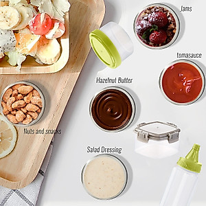 9 Pack Mini Plastic Sauce Squeeze Bottles Seasoning Boxes Salad Dressing Containers, Tiny Condiment Squeeze Bottles for Kids Lunch Box Accessories, 1-2 Ounce ( 3 style, orange/green/gray)