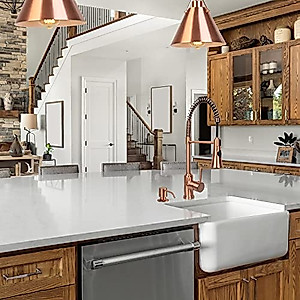 Akicon Copper Soap Dispenser for Kitchen Sink, Brass Body Refill from Top, Built in Design with Large Liquid Soap 17 OZ Bottle, Countertop Soap Dispenser (Copper, Modern)