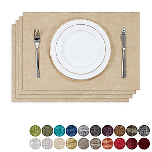 Kevin Textile Burlap Linen Placemats Set of 4 Heat Resistant Dining Table Place Mats Washable Kitchen Table Mats, 13 x19 inches, Cream Beige