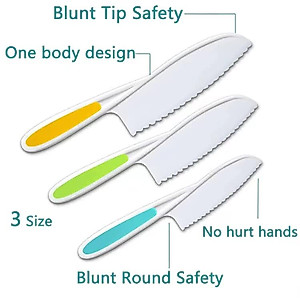 Leking 3 Pcs Kids Kitchen Knife, Plastic Serrated Edges Kids Knife Set for Cooking and Cutting Cakes, Fruits and Veggies, Perfectly Safe for Toddler Chef Knife Set for Kids Real Cooking