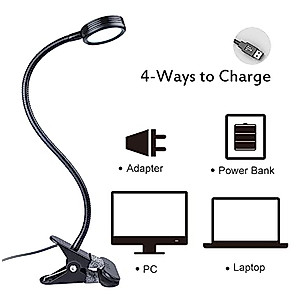 LEPOWER Clip on Light / Book Light / Reading Light with 2 Color Changeable/ Night Light Clip on for Desk, Bed Headboard and Computers (Black)