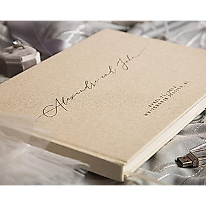 MUUJEE Personalized Guestbook in Cream - Premium Custom Modern Guest Book for Wedding Reception, Birthday Party or Events w/Bookmark Blank Pages for Signing 11.5 x 8.5 inches