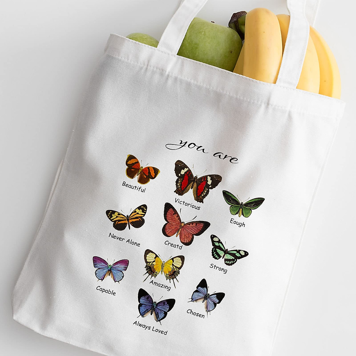 Yiminu.DS Butterfly Canvas Tote Bag for Women Small Tote Bag Aesthetic with Pockets，Cute Cloth Tote Bags Grocery Bag Cute Totebag，Cotton School Tote Bag for Summer Shopping