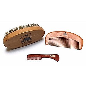 G.B.S Combo Set-3 Piece Kit Oval Wood Brush with Boar Bristles For Beard, Mustache With Bamboo Hard Comb, for Father's Day, Holidays Tortoise Horn Durable Convenient