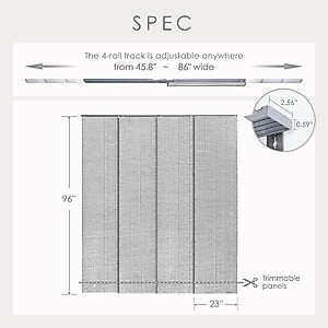 GoDear Design Thermal Insulated Adjustable Sliding Panel Track Blind for Patio Door 45.8"- 86" W x 96" H, Extendable Vertical Blind for Window, Metallic Luster Trimmable Natural Woven Fabric, Airo +