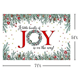 MEHOFOND 7x5ft Christmas Boy Girl Baby Shower Backdrop A Little Bundle of Joy is On The Way Red Xmas Winter Wonderland Photography Background Cake Table Decoration Photoshoot Studio Banner