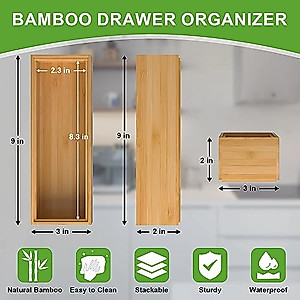 Lixple Bamboo Drawer Organizer - Set of 2, Stackable Storage Box, Silverware Tray for Drawer, Small Gadgets Holder 9” x 3” x 2”