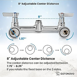 gotonovo Polish Chrome 8 Inch Center 9 Inch Swing Spout Wall Mount Kitchen Sink Faucet Double Handles Kitchen Mixer Tap Commercial Sink Utility Laundry Sink