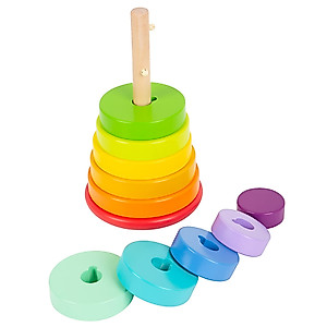 Wooden Large Rainbow Stacking Tower by Small Foot – Babies Learn Hand-Eye Coordination, Patterns and Colors While Developing Fine Motor Skills – Classic Educational Game for Toddlers – Ages 18+ months