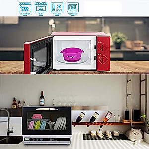 KingKam 2 Pack Baby Bowls with Suction, Silicone Stay up Baby Bowl for Kids and Toddlers, Silicone Bowls and Spoons for Baby Toddler Bowls, Baby Feeding Bowls Set - Pink/Purple