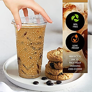 PAMI Clear 24oz Plastic Cups With Sip Lids [Pack of 50] - BPA-Free Disposable Clear Cups With Strawless Lids For Cold Drinks- To-Go Cups With Lids For Iced Coffee & Tea, Smoothies, Boba, Cocktails