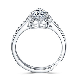 Atylyk 1 Carat Moissanite Engagement Ring Wedding Promise Halo Sterling Silver Solitaire Heart Rings for Women