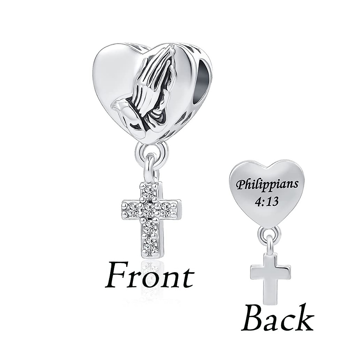 YQSLIN Faith Cross Heart Charm Bible Christian Religious Power of Prayer Charm Bead for European Charm Bracelet, YQ-DMY030