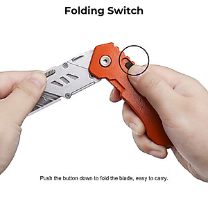 DIYSELF 2-Pack Box Cutter Knife, Pocket Knife, Extra 10 Blades Included, Folding Utility Knife for Carpet, Cardboard, Box, Cloth, Rope and Plastic, Box Cutters Heavy Duty for Men Women (Blue Red)