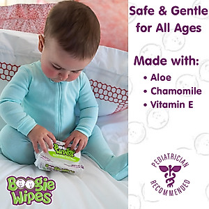 Saline Nose Wipes by Boogie, for Baby & Kids, Face, Hand & Body, FSA/HSA Eligible, Made with Vitamin E, Aloe, and Natural Saline, Unscented, 30 Count (Pack of 12)