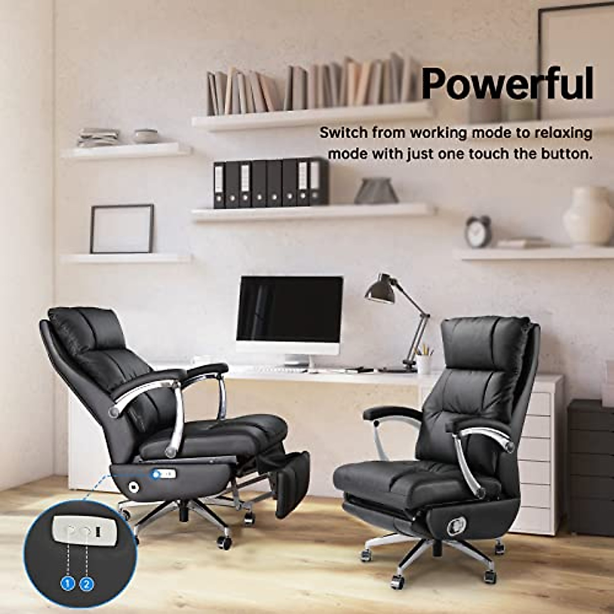 LEAGOO Automatic Executive Office Chair High-Back Electric Reclining Office Chair with Footrest, Ergonomic Computer Desk Chairs with Wheels and Linkage Arms Swivel Rolling Chair with Genuine Leather