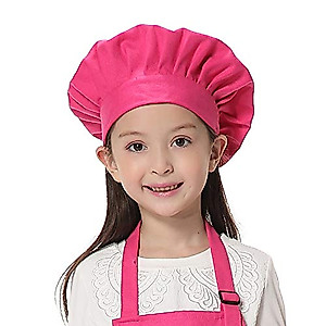 TopTie Chef Hat for Kid & Adult, Cotton Elastic Adjustable Kitchen Cooking Baking Hat-Hot Pink-S