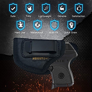 IWB Gun Holster by Houston - ECO Leather Concealed Carry Soft Material | Suede Interior for Maximum Protection | Fits: Most Small 380, Keltec, Ruger LCP, Diamond Back, Small 25 & 22 Cal (CHP-71A-LH)