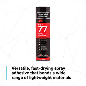 3M Super 77 Multipurpose Permanent Spray Adhesive Glue, Paper, Cardboard, Fabric, Plastic, Metal, Wood, Net Wt 16.75 oz, Clear, (77-24)