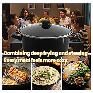 Deep fryer pot With Basket 4Quarts Enamel Stock Pot With Lid Sauce Pot Deep Fryer Pot Suitable Frying Fries,fish Cooking Soup Glass Glaze Easy to Clean High temperature resistance of 900 ° F