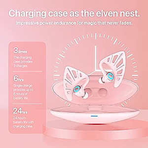 YOWU Elf Ear Headphones, Wireless 5.0 Earphones, 10 Colors RGB Effects with App Control, Dual Microphone Noise Reduction, IPX4 Water Resistant, Elf in-Ear Earbuds with Charging Case, Pink