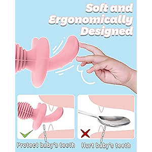 6 Pcs Silicone Baby Spoons First Stage and Baby Fork, Toddler Utensils for Baby Led Weaning, Chewable Baby Utensils for Self-Feeding