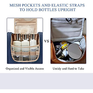 BAGSMART Travel Toiletry Bag for Women, Hanging Toiletry Bag with Hook, Travel Cosmetic Makeup Bag Travel Organizer for Accessories, Shampoo, Full Sized Container, Toiletries,Navy-Medium