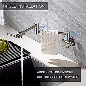 BULUXE Pot Filler Faucet Wall Mount,Brushed Nickel Finish and Single Hole 2 Handles with Dual Swing Joints Design