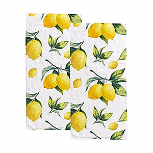 Fuliko Absorbent Bath Towels Large Size, Soft Hand Towels for Bathroom, Lemon Decorative Towel Set of 2, Washcloths Face Towels Perfect for Daily Use Home Kitchen Bathroom Decor, 30x15in