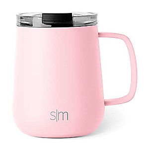 Simple Modern Travel Coffee Mug with Lid and Handle | Reusable Insulated Stainless Steel Cold Brew Iced Coffee Tumbler and Tea Cup | Voyager Collection | 10oz | Blush