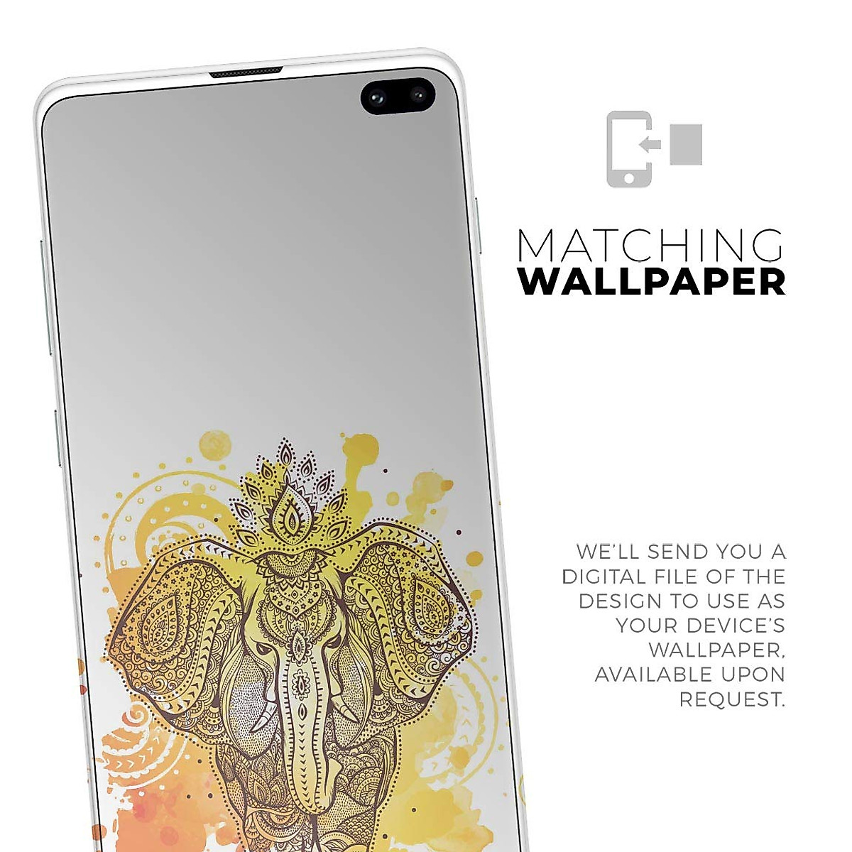 DesignSkinz Bright Orange Ethnic Elephant Protective Vinyl Decal Wrap Skin Cover Compatible with The Samsung Galaxy S20 (Screen Trim & Back Glass Skin)