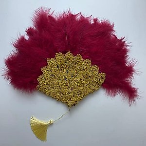 Msbfea Big Size Design African Orange Feather Fan Ladies Wedding Feather Fan for Bride Double Side Feather Nigerian Flower - 35cmx45cm Color 922