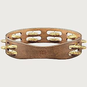 Meinl Percussion TA2V-WB 10-Inch Vintage Wood Tambourine with Double Row Hammered Brass Jingles