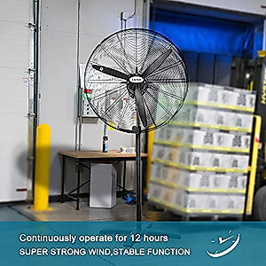 KAPAS Industrial Pedestal Fans, Commercial Oscillating Fan Made by Heavy Duty Metal Structure and Blade, Adjust Height, 3- Speed Control Suitable to Warehouse, Shop, Garage, and Workspace. (30'')
