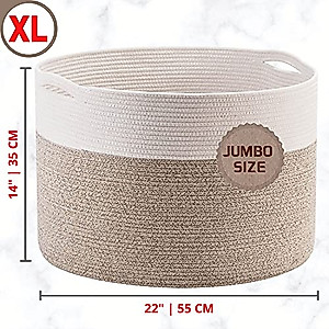 MINTWOOD Design Extra Large 22 x14 Inches Decorative Woven Cotton Rope Basket, Laundry Basket, Blanket Basket, Baby and Dog Toy Storage Baskets Bin, Kid Laundry Hamper, Towel Basket, Light Brown