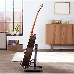 Amazon Basics Adjustable Guitar Folding A-Shape Frame Stand for Acoustic and Electric Guitars with Non-Slip Rubber and Soft Foam Arms, Fully Assembled, Black