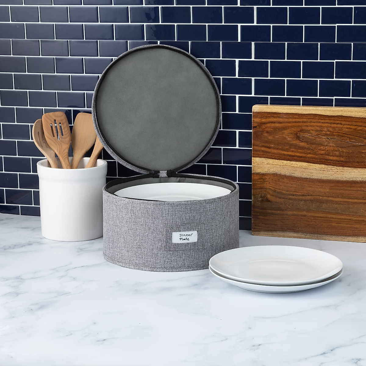 China Storage Container for Dinner Plate - 11.5" W x 7" H - Includes 12 Felt Dividers. Hard Shell and Stackable with Padded Interior