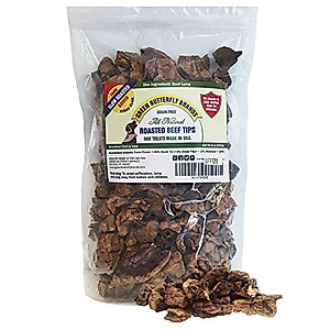 Green Butterfly Brands Beef Dog Treats – Made in USA Only – All Natural, Meaty Beef Tips – Premium Slow Roasted American Beef – Grass Fed, Farm Raised – Crunchy, Grain Free Training Treat, 8 Ounces