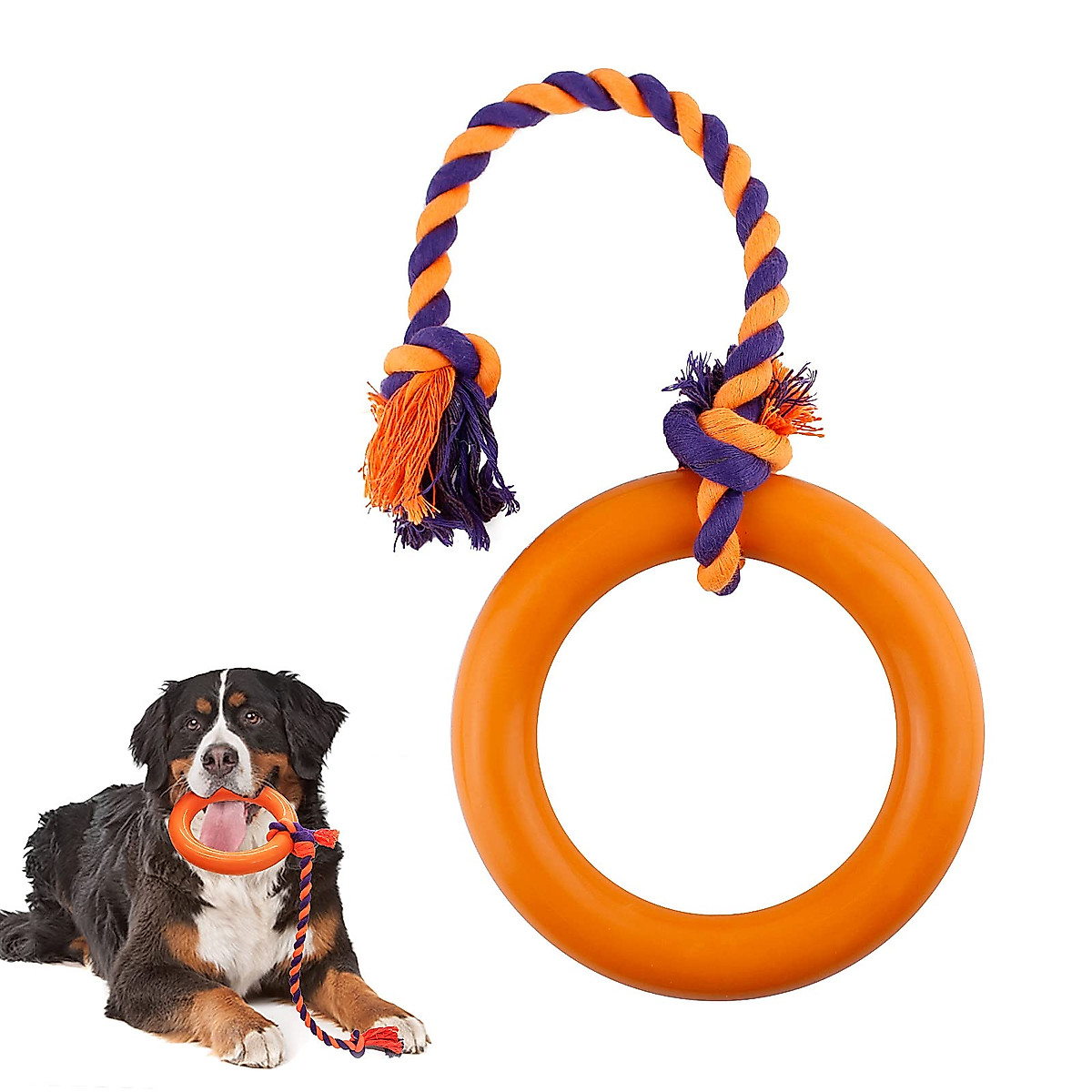 PETLESO Dog Chew Toys Rubber Ring Dog Rope Toy, Dog Rubber Toy with Rope for Aggressive Chewers, Large