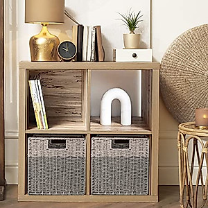 AELS Woven Baskets for Storage, Natural Hand-woven Storage Baskets for Organizing, Cubby Cubes Storage Bins for Shelves, 11" Modern Farmhouse Square Storage Cubes with Handles, Ombre Gray, 2 Pack