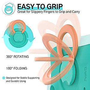 PEPKOO Kids Case for Fire 7 Tablet - 9th 7th 5th Generation 2019 2017 2015 Release, Lightweight Flexible Shockproof, Folding Handle Stand, Full Body Cover for Amazon Kindle Fire 7, Mint Orange