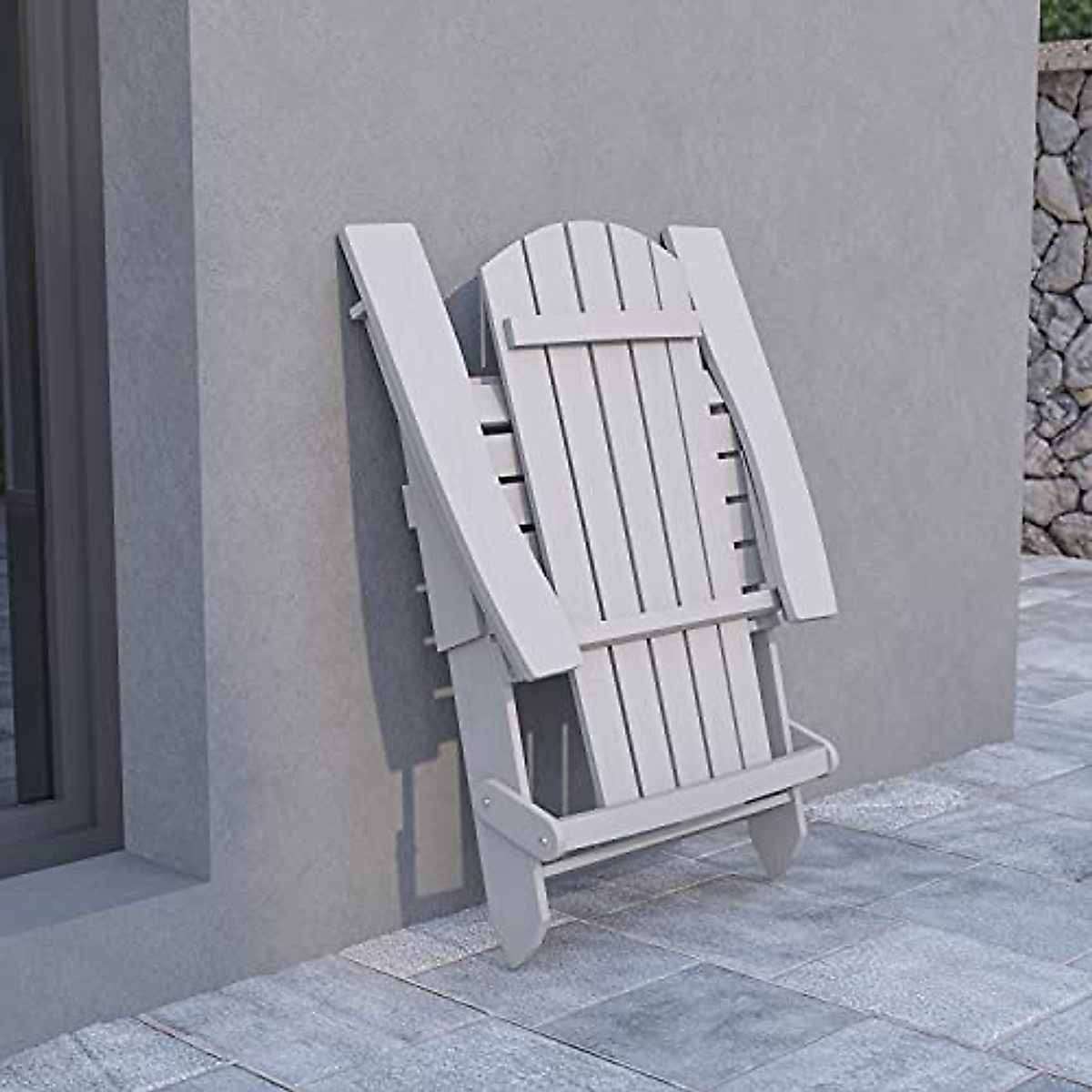 Flash Furniture Charlestown Folding Adirondack Chair - Gray - Poly Resin - Indoor/Outdoor - Weather Resistant - Set of 4